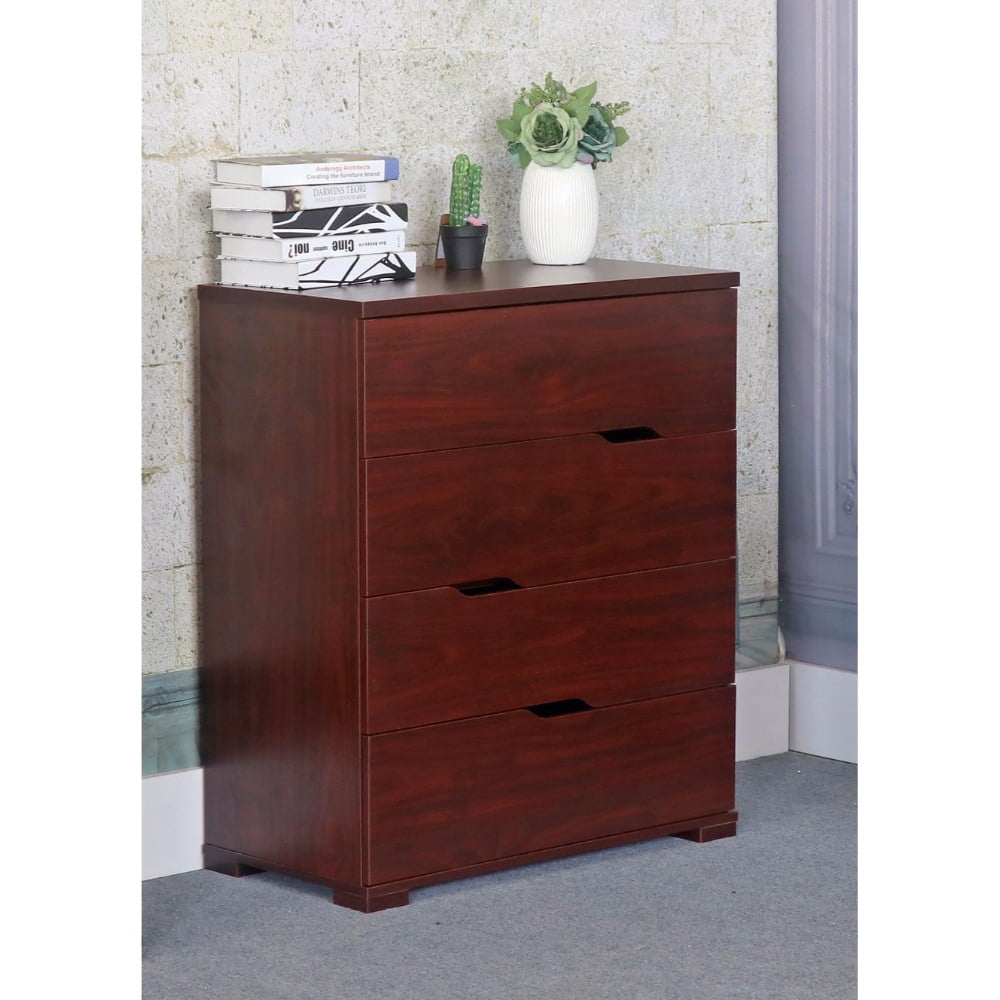 Spacious Cherry Brown Finish Chest With 4 Storage Drawers And 4 Tier ...