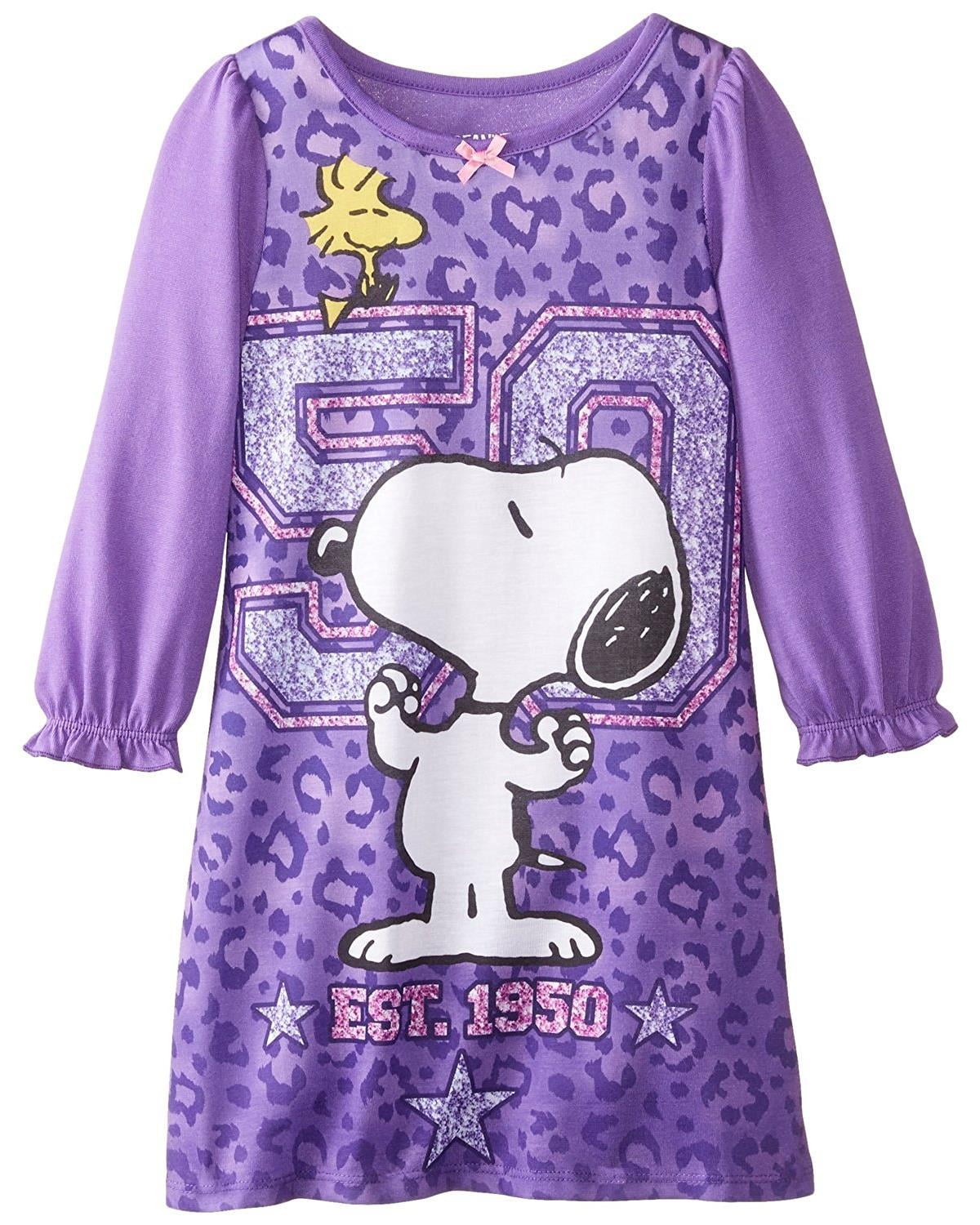 Girls' Long Sleeve Nightgown Pajamas, Sizes 2-16, Peanuts Snoopy, Size ...