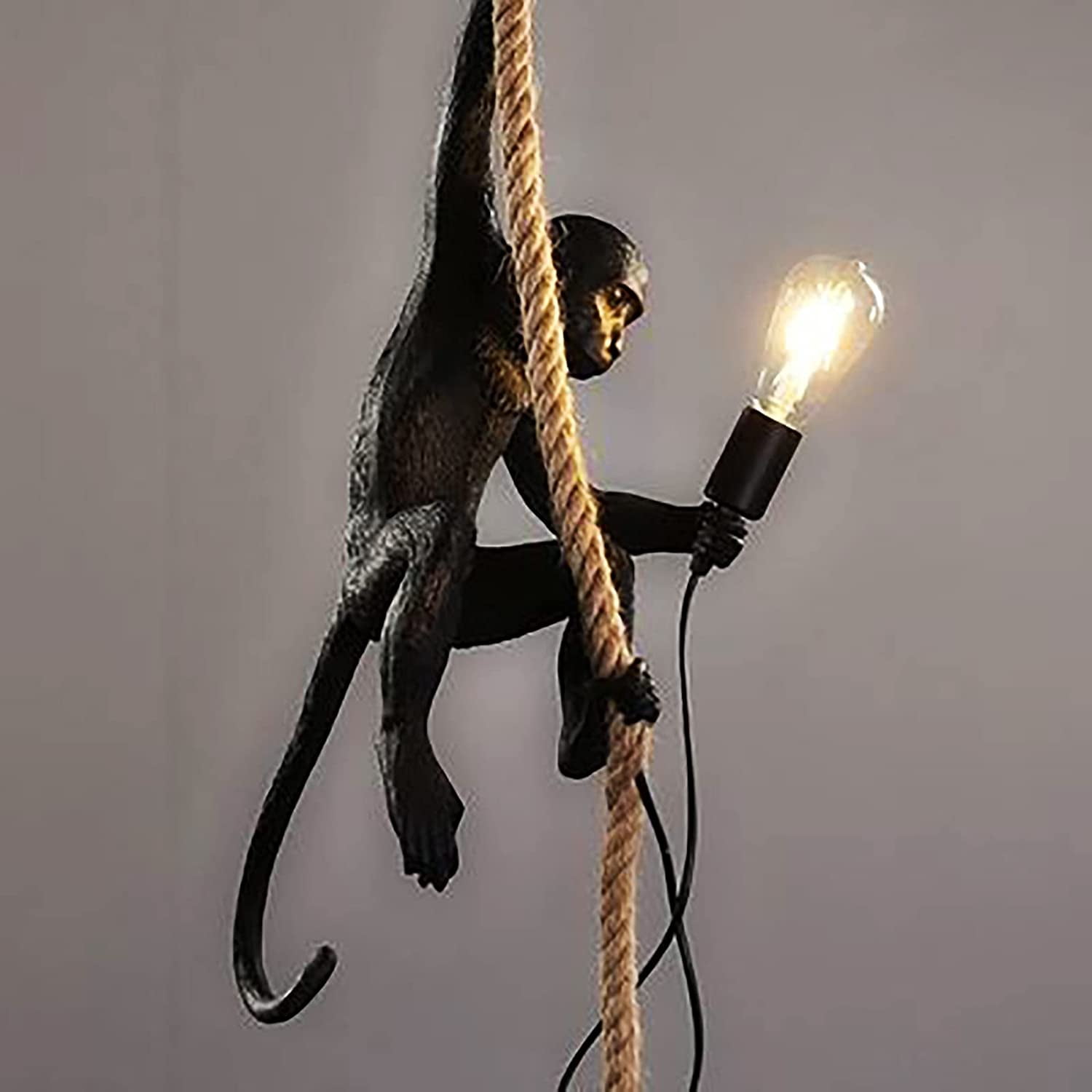 Miumaeov Vintage Resin Monkey Chandelier, Hemp Rope Monkey Pendant ...