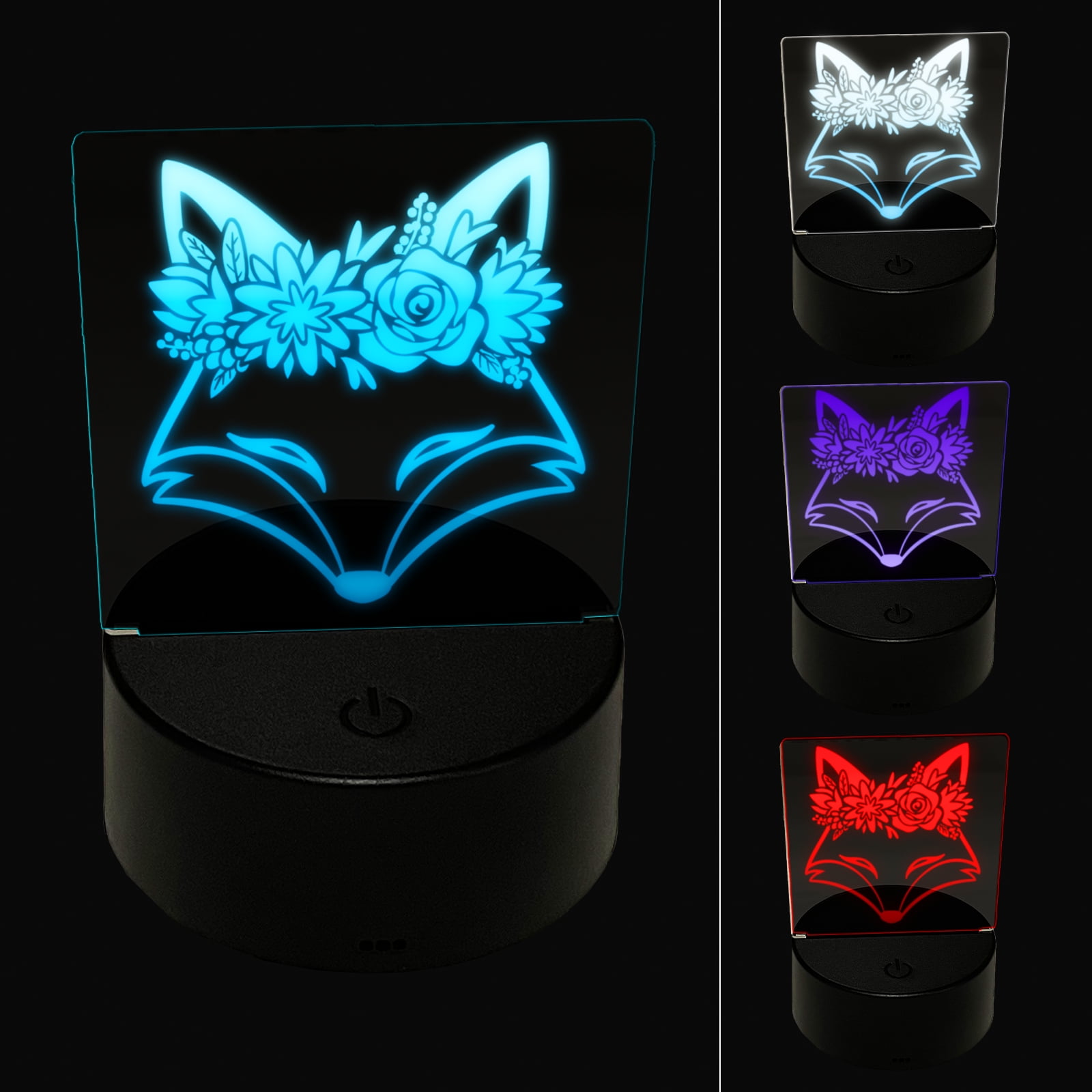 Fox Wearing a Flower Crown LED Night Light Sign 3D Illusion Desk ...