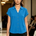 ATOYSOY Womens Tops Dressy Casual Solid Color Point Collar V Neck Roll ...