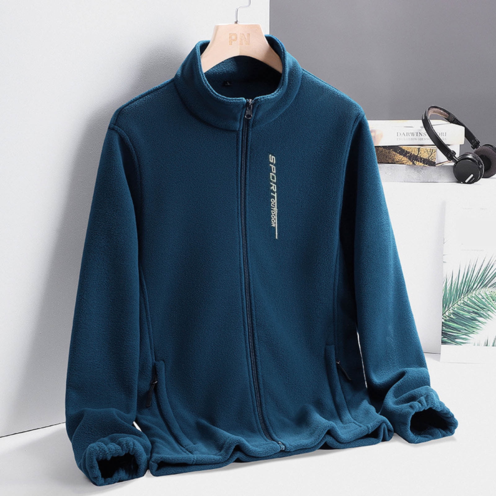 Gubotare Men Coat Casual Solid Splice Jacket Stand Collar Long Sleeve