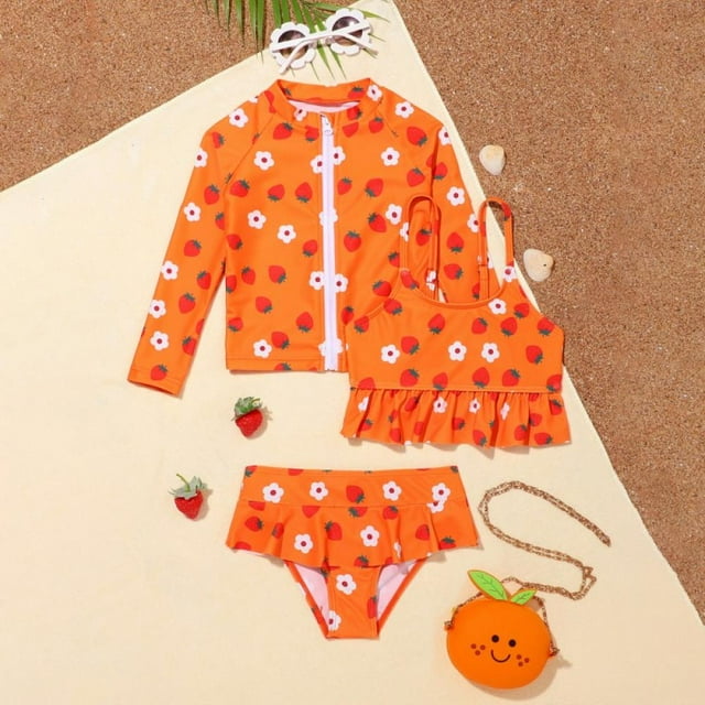 Uccdo Girls Rash Guard Swimsuit, Little Girl Zipper Jacket+Bikini ...