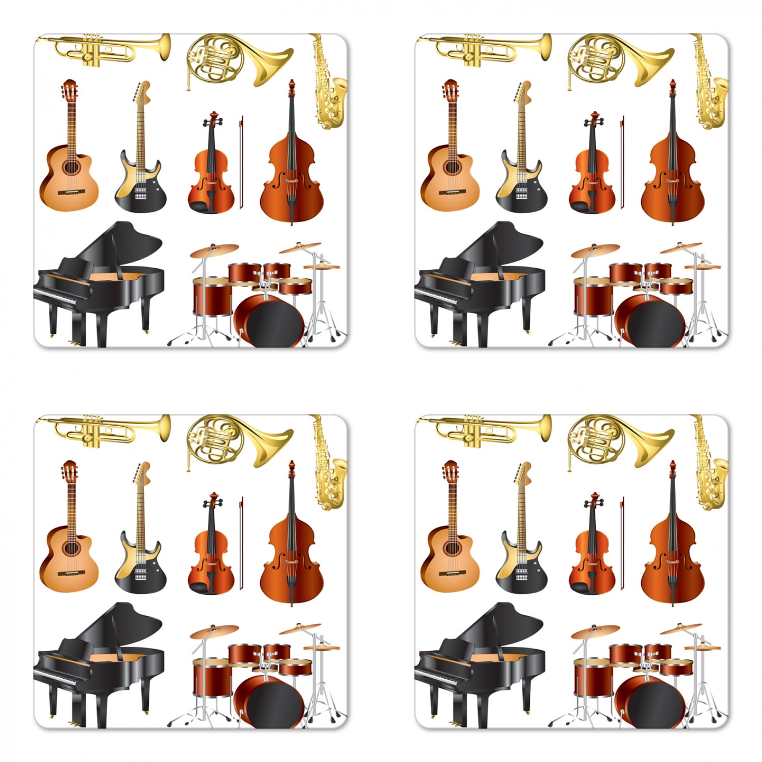 Music Coaster Set of 4, Musical Instruments Symphony Orchestra Concert ...