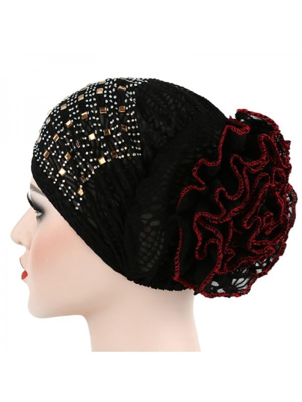 Muslim Women Colorful Lace Diamond Bonnet Head Cover Headcloth Hijabs ...