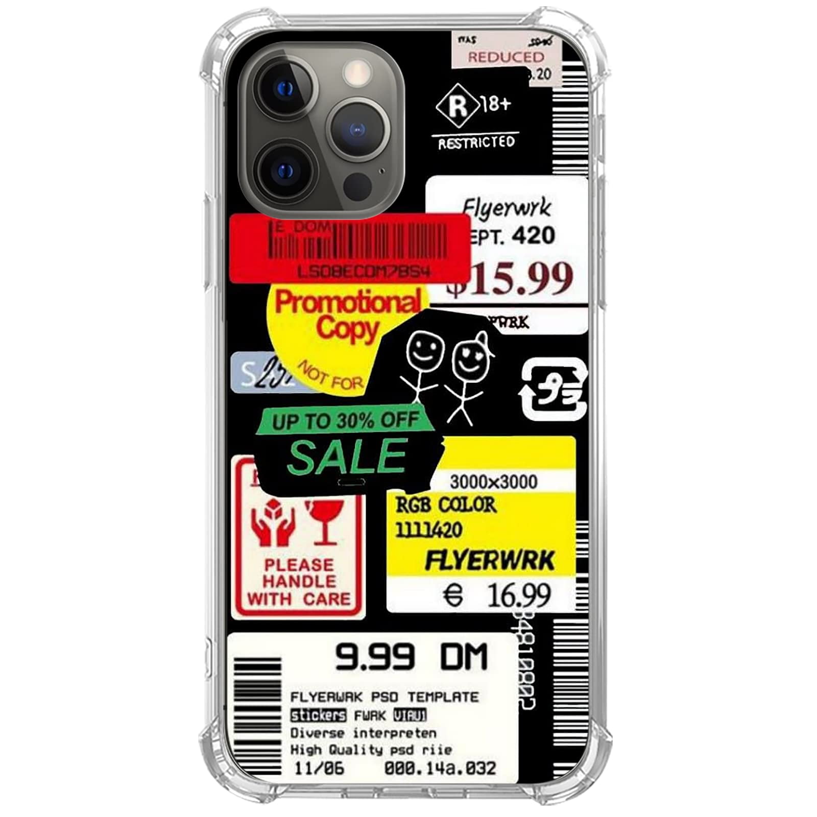 Label Stickers Case for iPhone 12 Pro,Aesthetic Art Design Pattern TPU ...