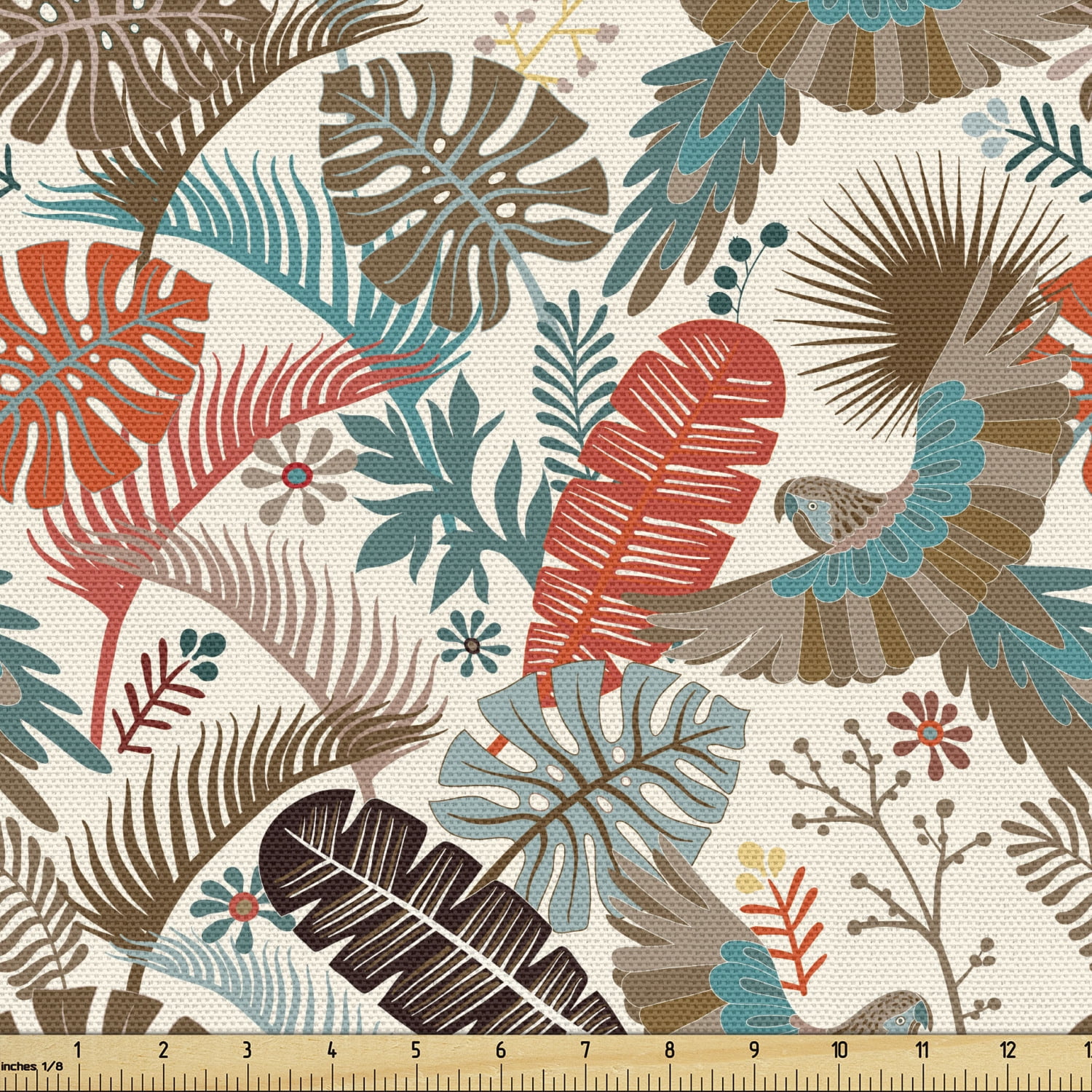 Exotic Sofa Upholstery Fabric by the Yard, Tropical Leaves and Parrots ...