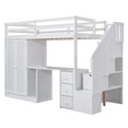 Twin Size Loft Bed with Desk, Wardrobe, 3 Drawers Open Cabinet, Wood Loft Bed Frame with Storage ...