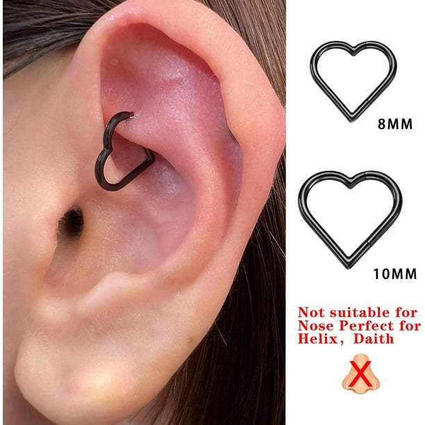 2 Pcs Heart Daith Piercing Jewelry Hypoallergenic Clicker Hoop 16G Rook Cartilage Helix Earrings Walmart Business Supplies