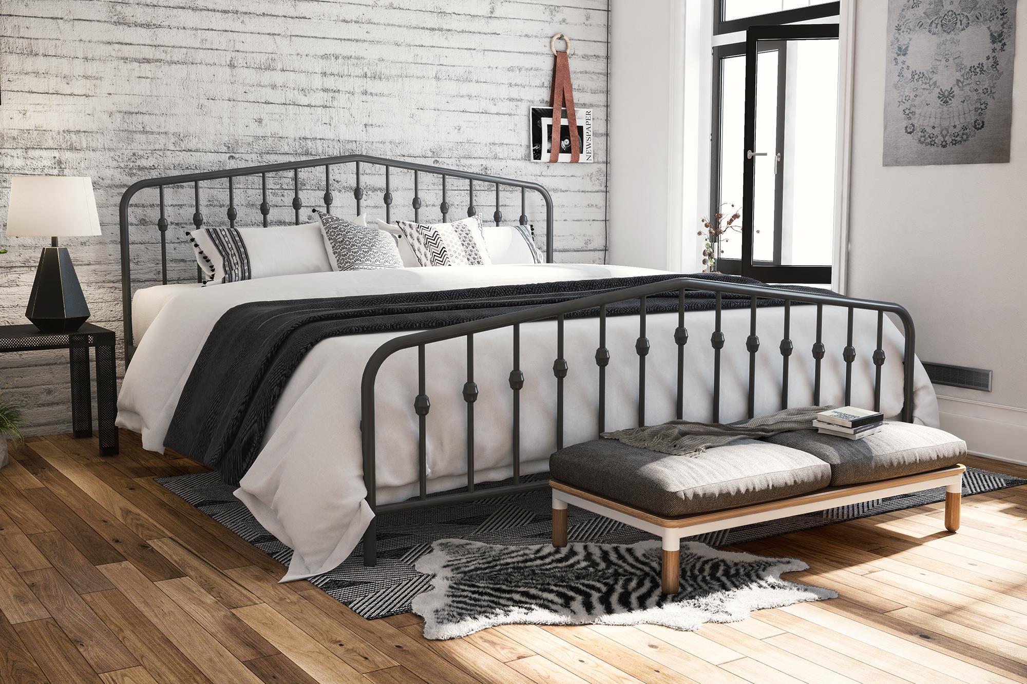 The Novogratz Modern Farmhouse Bushwick Metal Bed Gray King Walmart The Novogratz Modern Farmhouse Bushwick Metal Bed Gray King Walmart