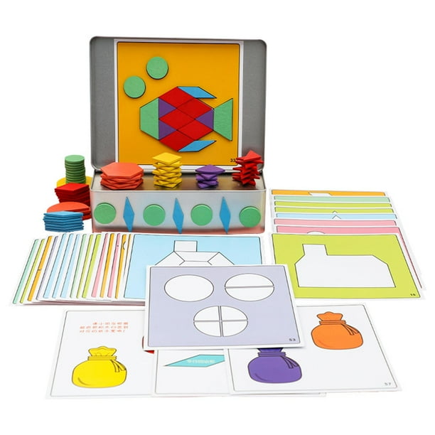 Wooden Pattern Blocks Set Geometric Manipulative Shape Puzzle Early ...