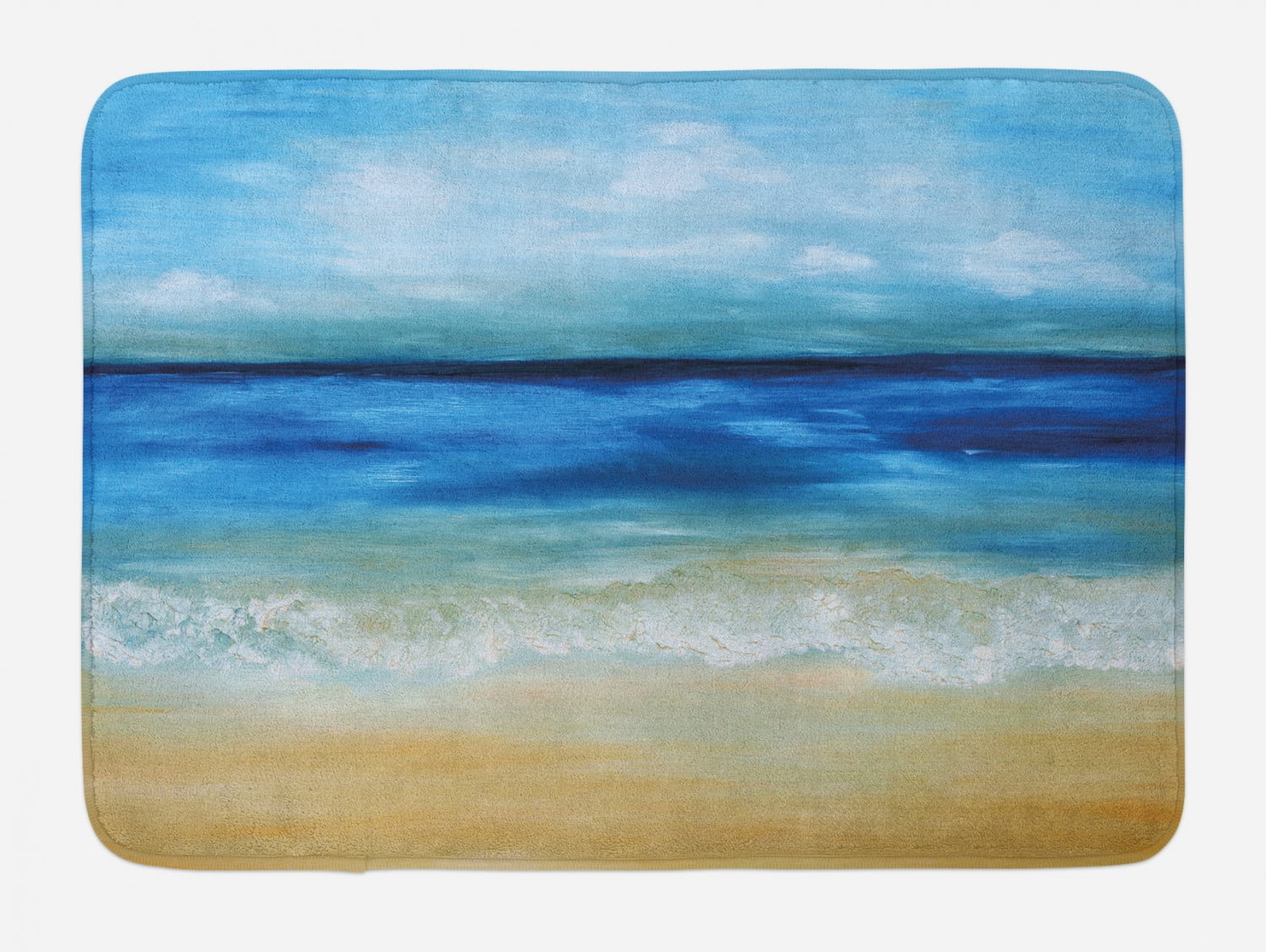 Art Bath Mat, Tropical Sandy Beach Pure Waves Tranquil Ocean under ...