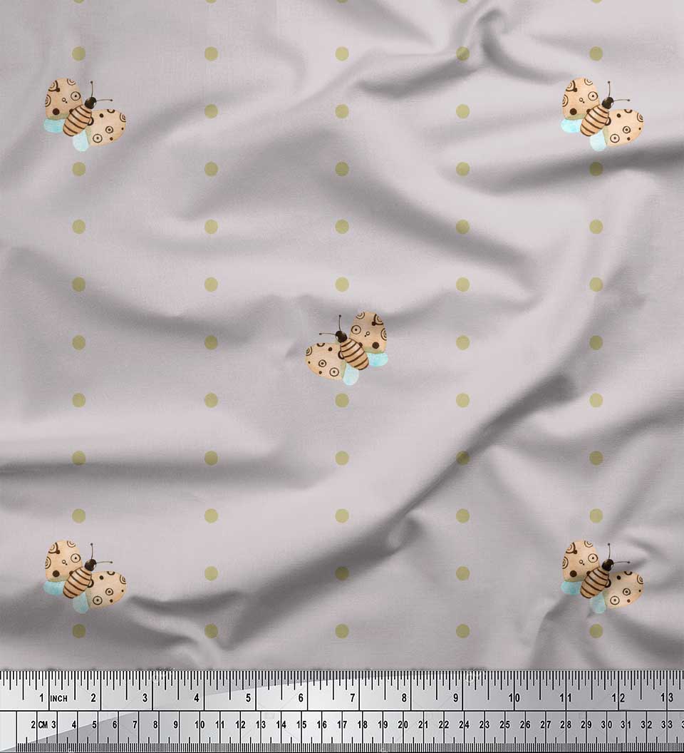 Soimoi Gray Viscose Chiffon Fabric Dot & Honey Bee Insect Print Fabric ...