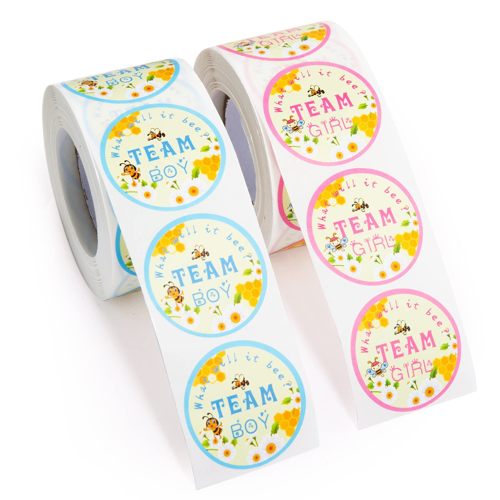 2 Rolls 1000 Pcs Gender Reveal Stickers 2 Inch Honey Bee Stickers Roll ...