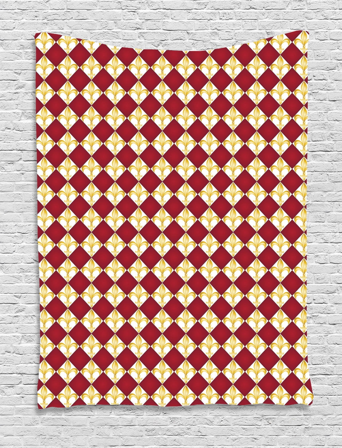 Fleur De Lis Tapestry, Geometrical Rhombus Arrangement Western Culture ...