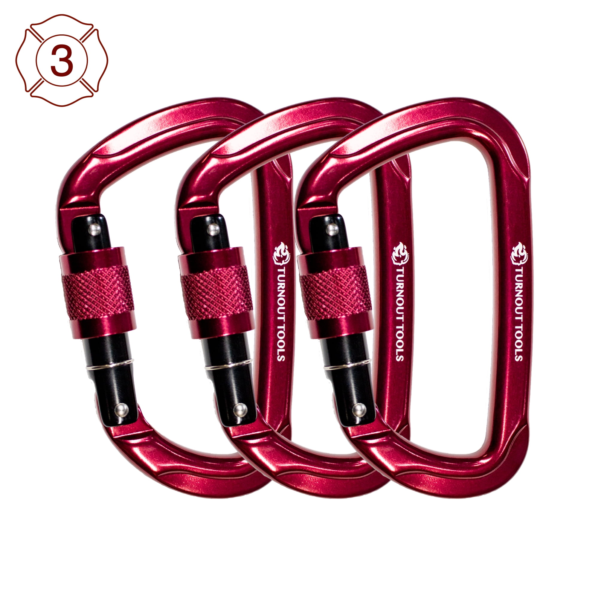 3-Pack - Turnout Tools Firefighter & Rescue Services Locking Carabiner ...