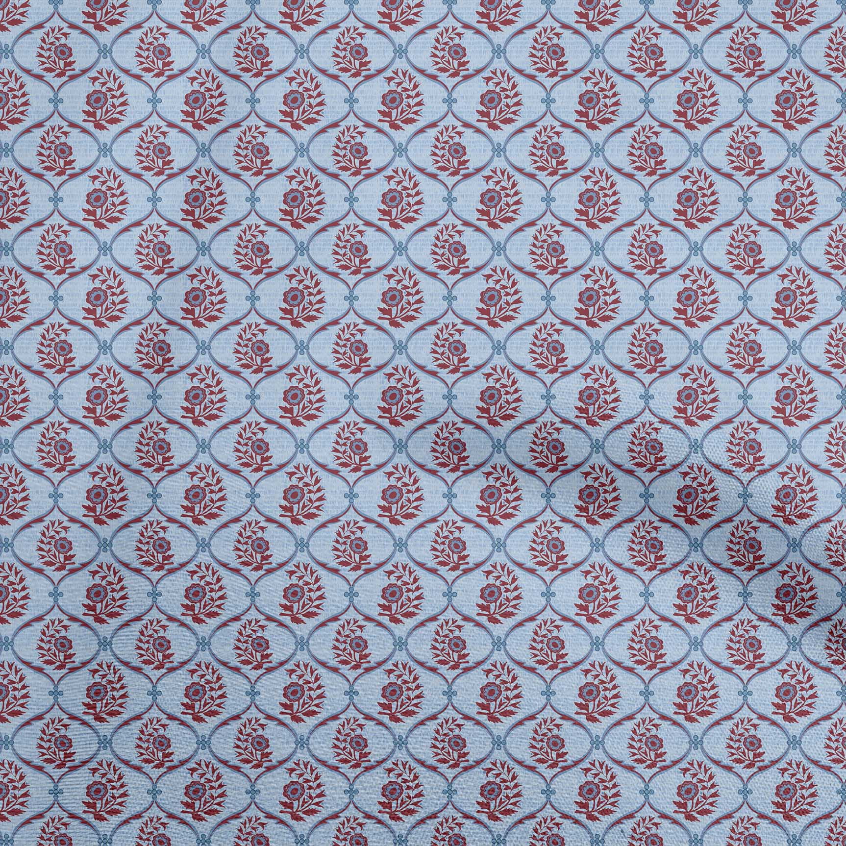 oneOone Cotton Silk Baby Blue Fabric Ogee Dress Material Fabric Print ...