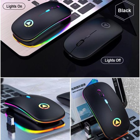 Wireless Mouse with LED Backlit, Slim Silent Click Rechargeable ...