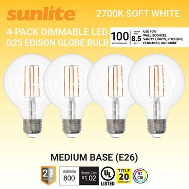 Sunlite LED G16.5 Light Bulb, 5 Watts (40W Equivalent), Candelabra E12 Base, Dimmable, Frost ...