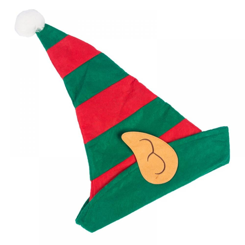 Non-Woven Christmas Elf Hat Red And Green Striped With White Pom Pom ...