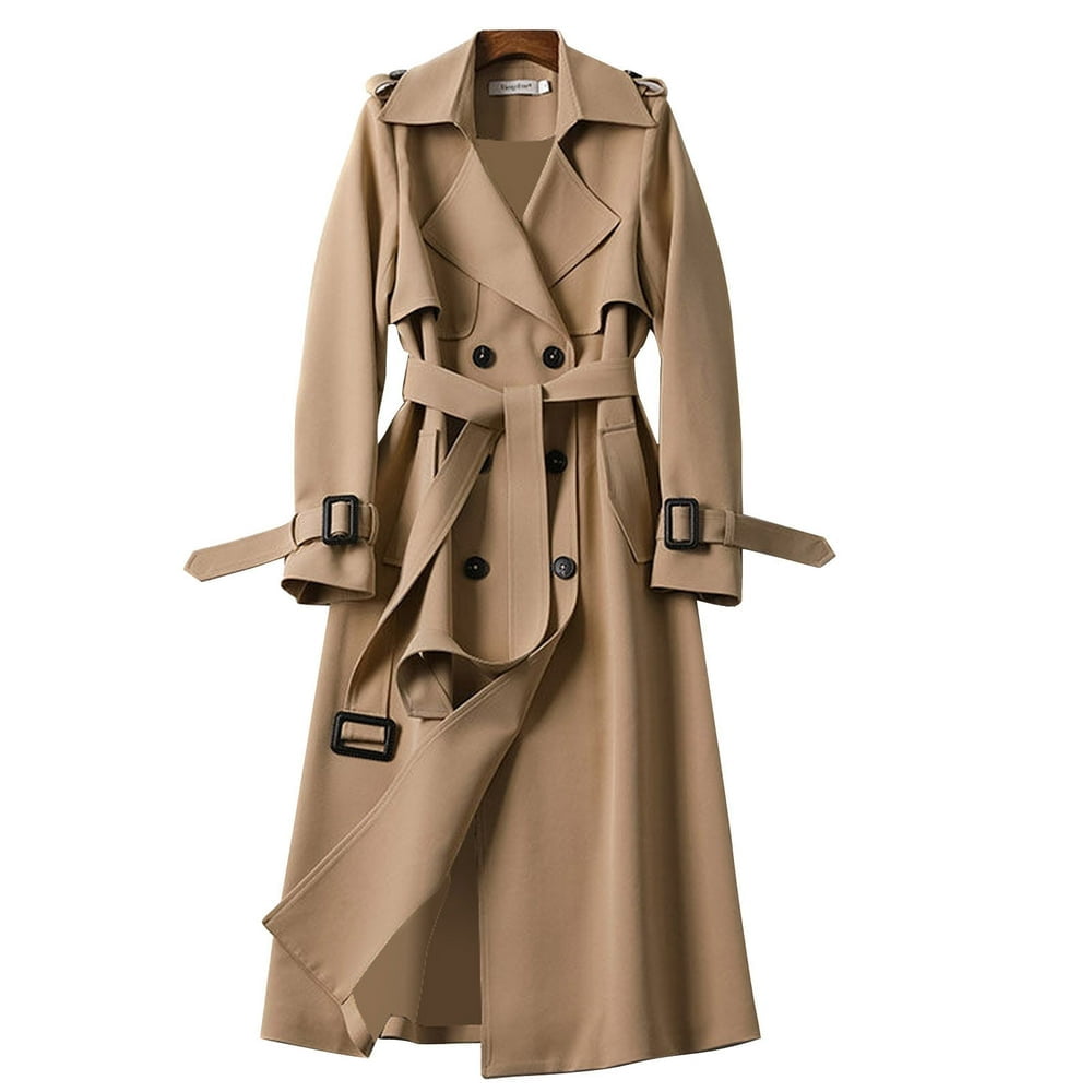 Women Overcoat Solid Slim Fit Coat Jacket Long Outerwear Windbreaker ...