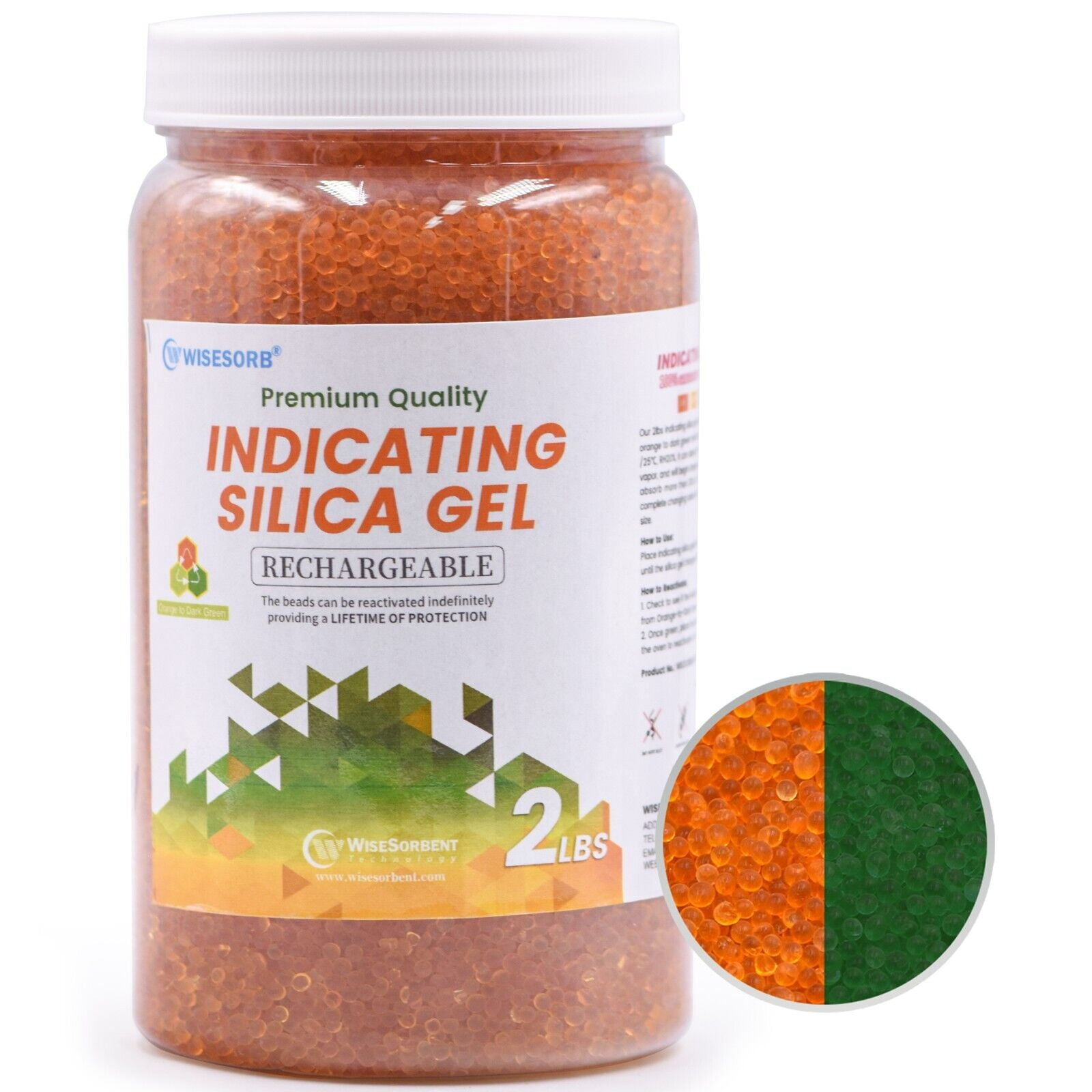 Wisesorb 2LBS Orange Premium Indicating Silica Gel Desiccant Beads, Indicating Silica Orange to ...