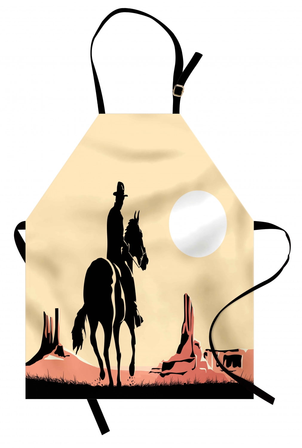 Western Apron Image Art of Cowboy Riding Horse Towards Sunset in Wild ...