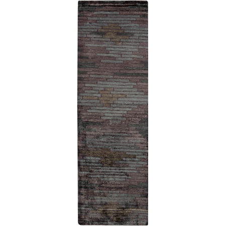 2.5' x 8' Brique Classique Plum Purple, Lavender and Charcoal Gray Hand ...