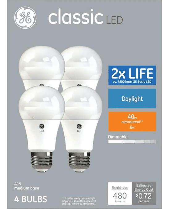 GE classic LED 40 watt equivalent A19 Daylight Dimmable LED Bulb (4 ...