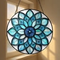 Blue Floral Mandala Stained Glass Window Hanging, Round Decorative ...