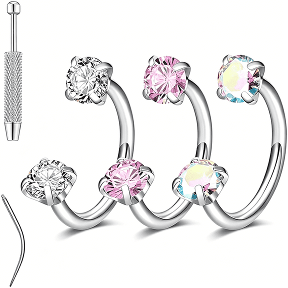 DESIGNICE 2026 New 20G 18G Horseshoe Nose Ring for Women Double Gem ...