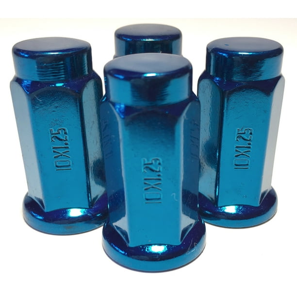 4 Blue 10x1.25 Flat Base Lug Nut Set 14mm Hex ATV UTV Kodiak Banshee ...