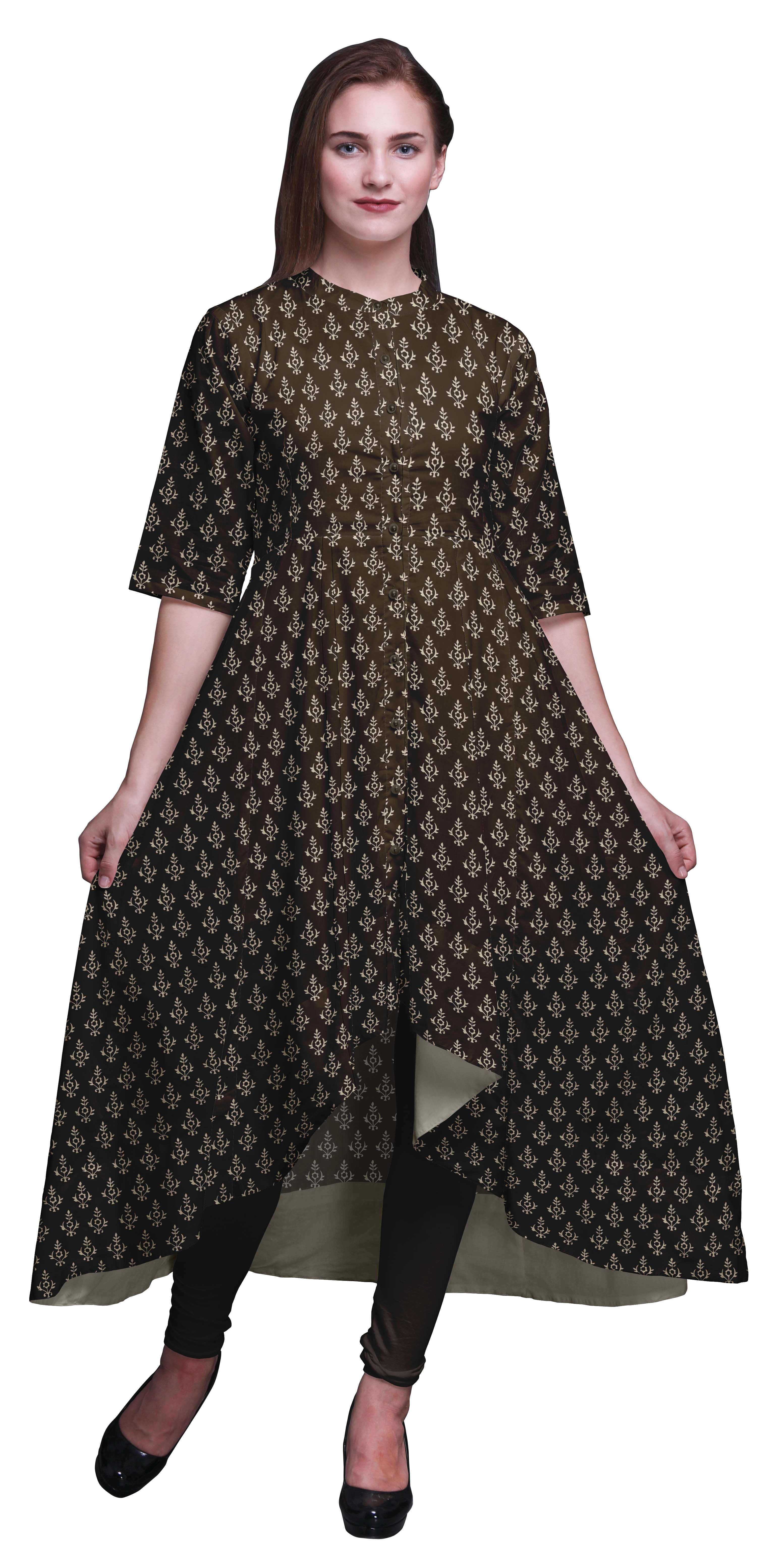 Bimba Brown Floral Block Indian Kurtis For Women Anarkali Kurti Printed ...