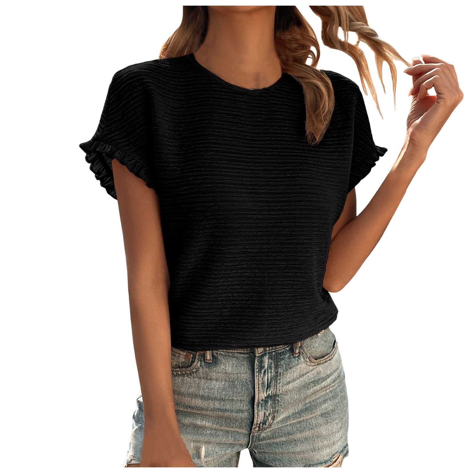 Click here for Weiyll Womens Tshirt Textured Summer Ruffle Short... prices