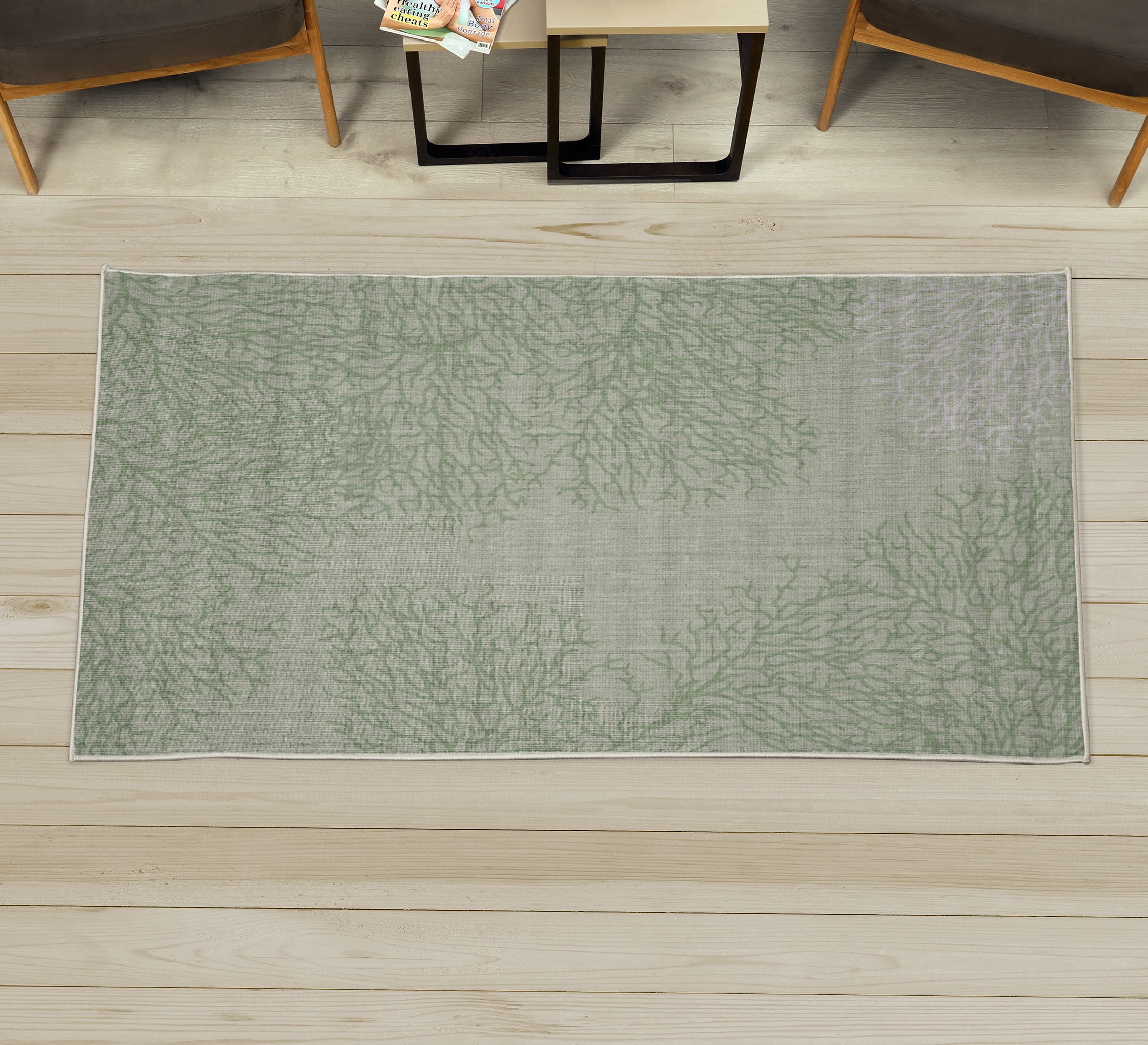Coral Decorative Rug, Marine Art Print of Leafless Branch Look Reef ...