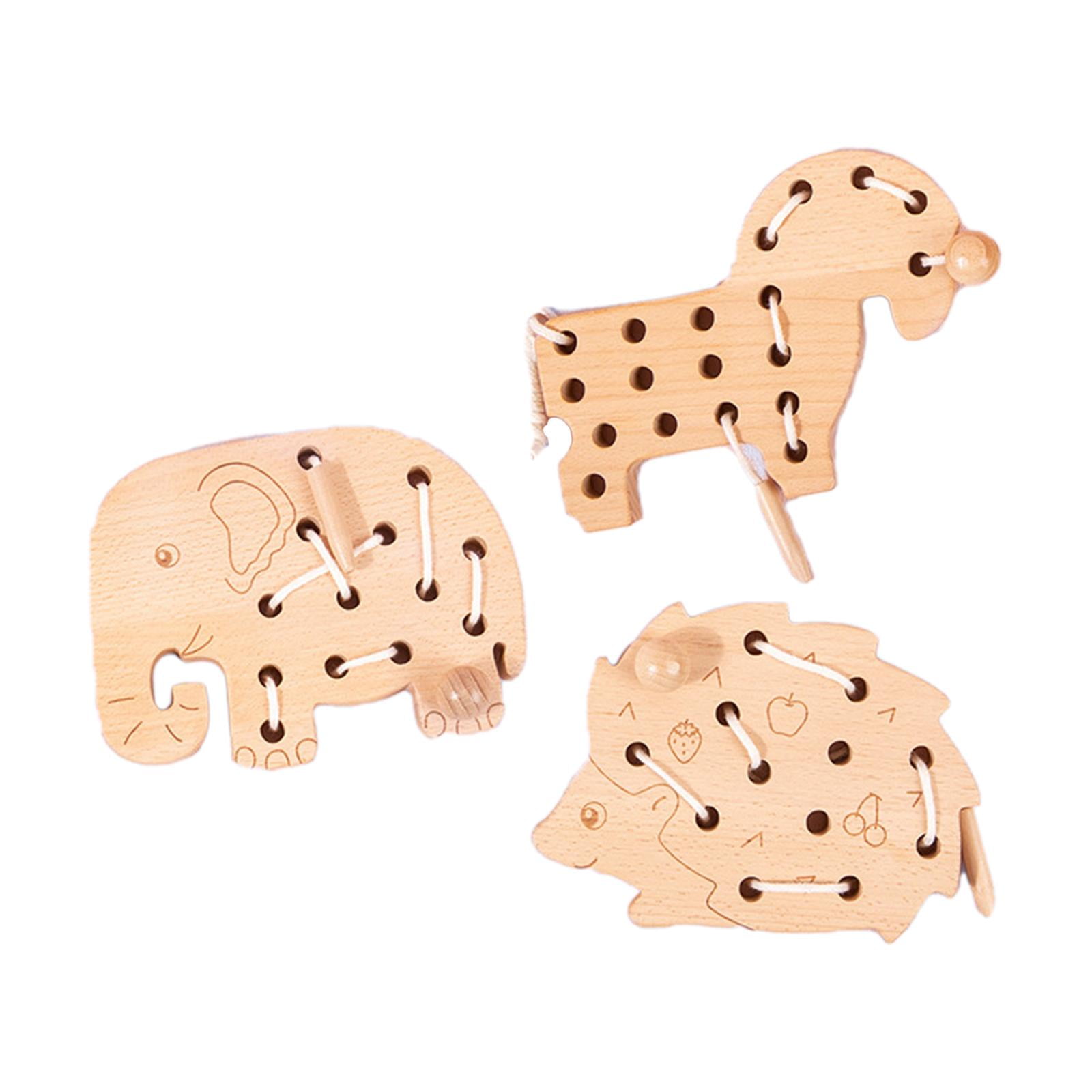 3x Wooden Lacing Threading Toys Teaching Aids Activities Board Wood ...