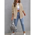 SEARIPE Women's Casual Denim Jacket Frayed Hem Ripped Long Sleeve Jean Jacket With Pockets Khaki ...