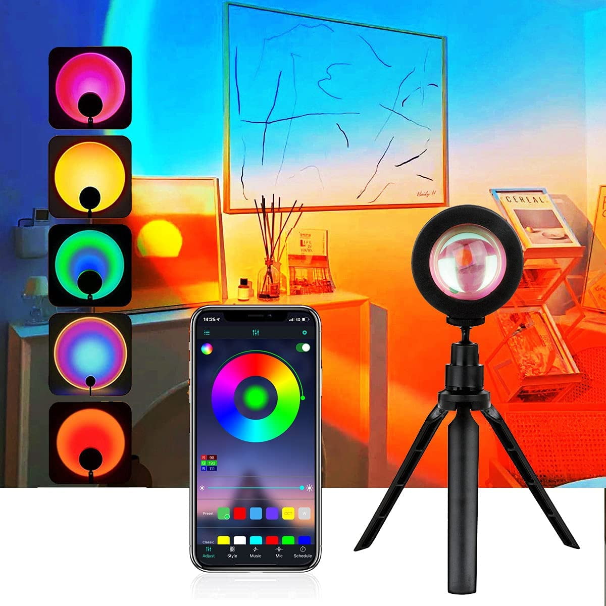 Sunset Projector Night Lamp RGB LED Remote Control 16 Color Light ...