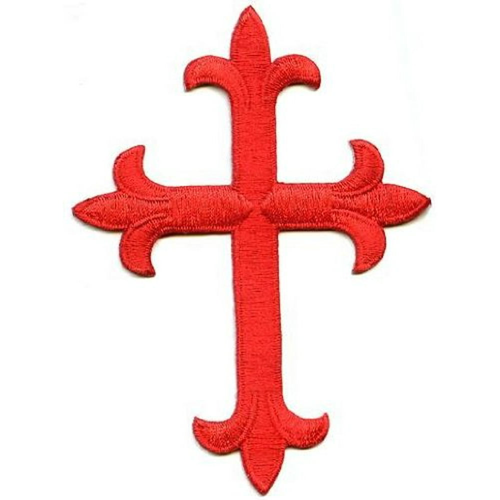 4" Red Cross - Fleur De Lis - Religious - Iron On Applique/Embroidered ...