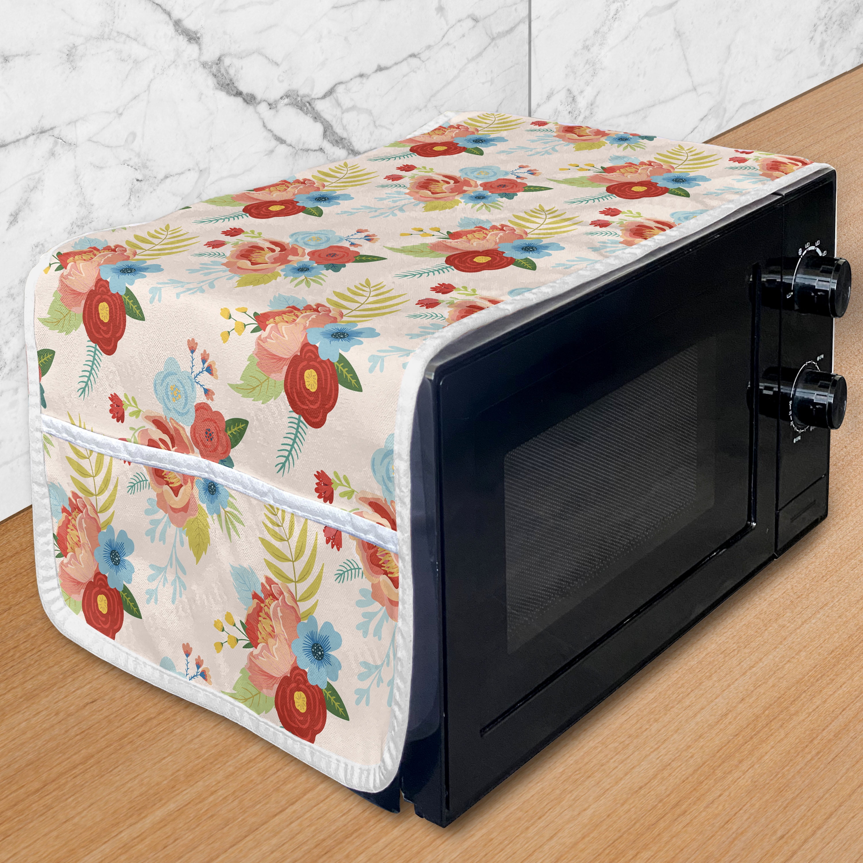 Botanic Microwave Oven Cover, Pastel Flower Buds Meadow Bouquets Peony ...