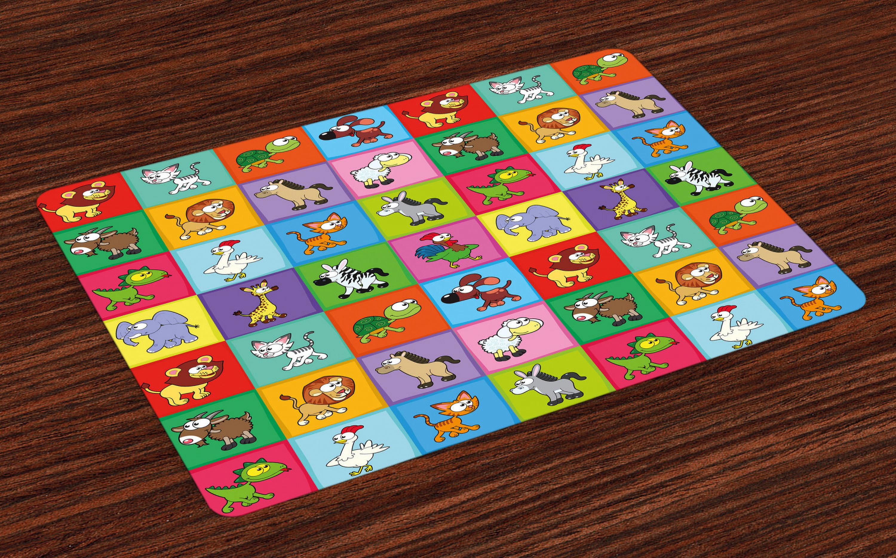 Ambesonne Cartoon Place Mats Set of 4, Funny Young Animals, Standard ...