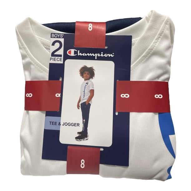 Champion Boy's Lightweight 2 Piece Tee & Jogger Active Set (White/Navy ...