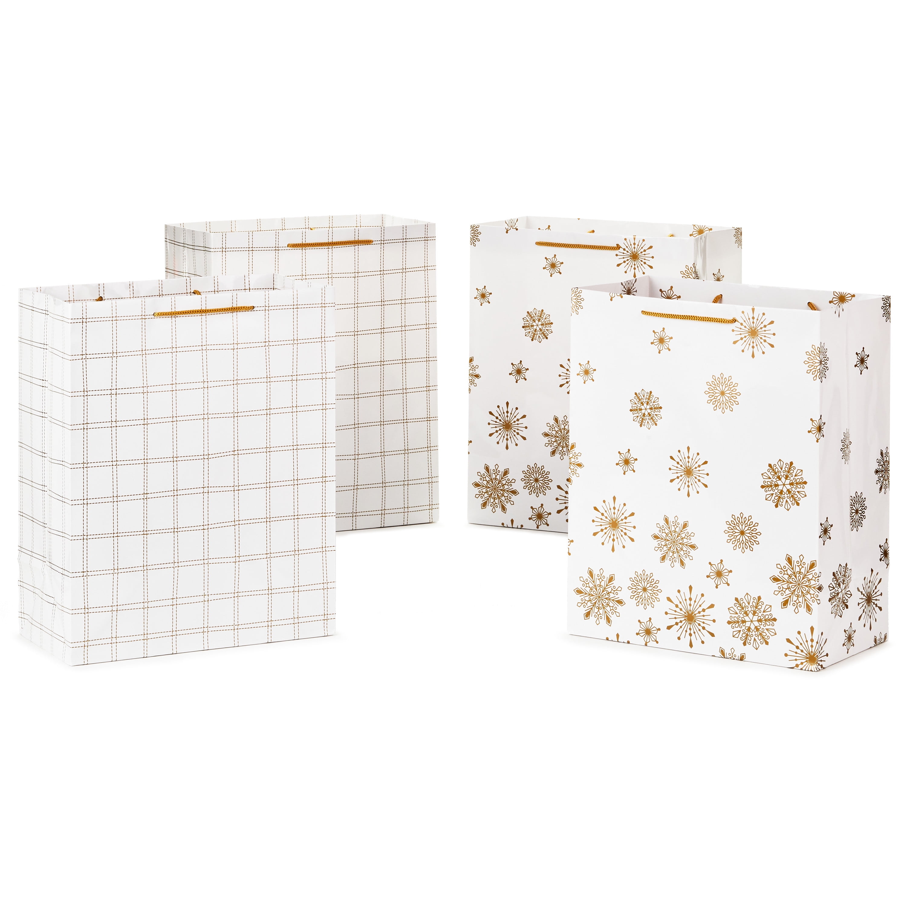 Hallmark 13" Large Holiday Bag Bundle (4 White Bags: Gold Snowflakes ...