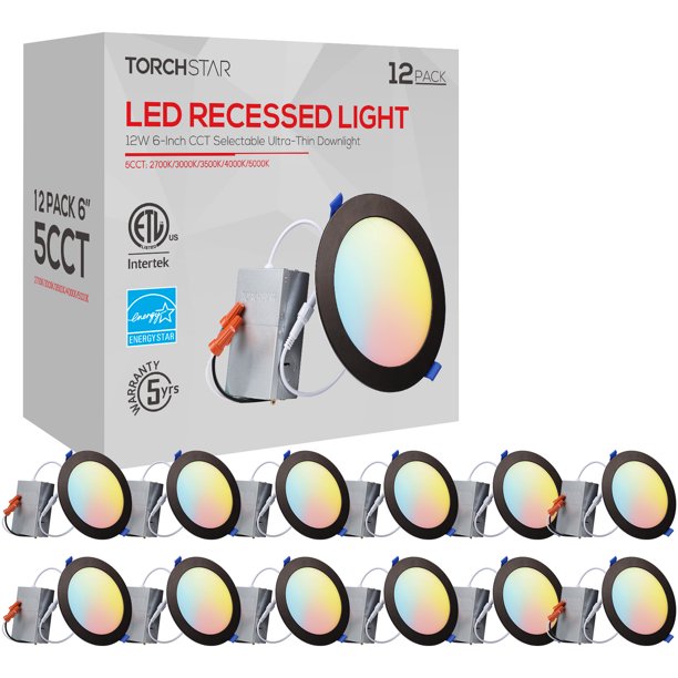 TORCHSTAR 12 Pack 6 Inch 5CCT Dimmable Ultra-Thin LED Recessed Light ...