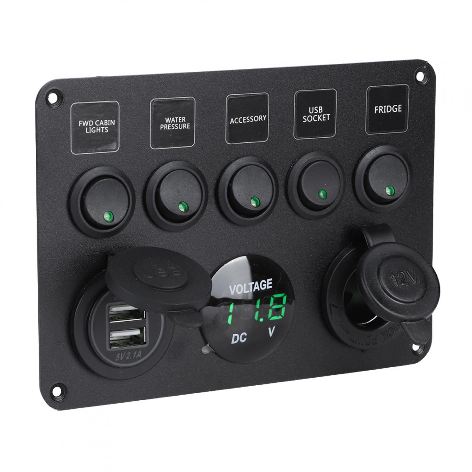 Panel de interruptor basculante ANGGREK LED 5 Bandas con Voltímetro ...