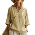 Asymmetric Wrap Tunic for Women - V-Neck Button Detail Cotton Linen ...
