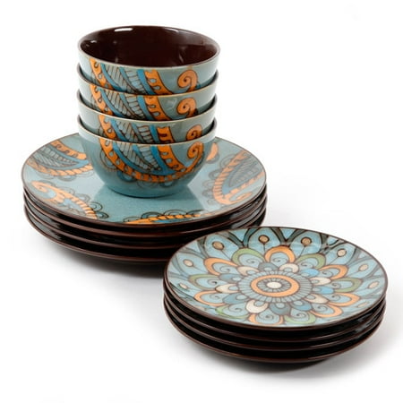 Gibson Studio Moroccan Floral 12-Piece Dinnerware Set, Reactive Glaze ...