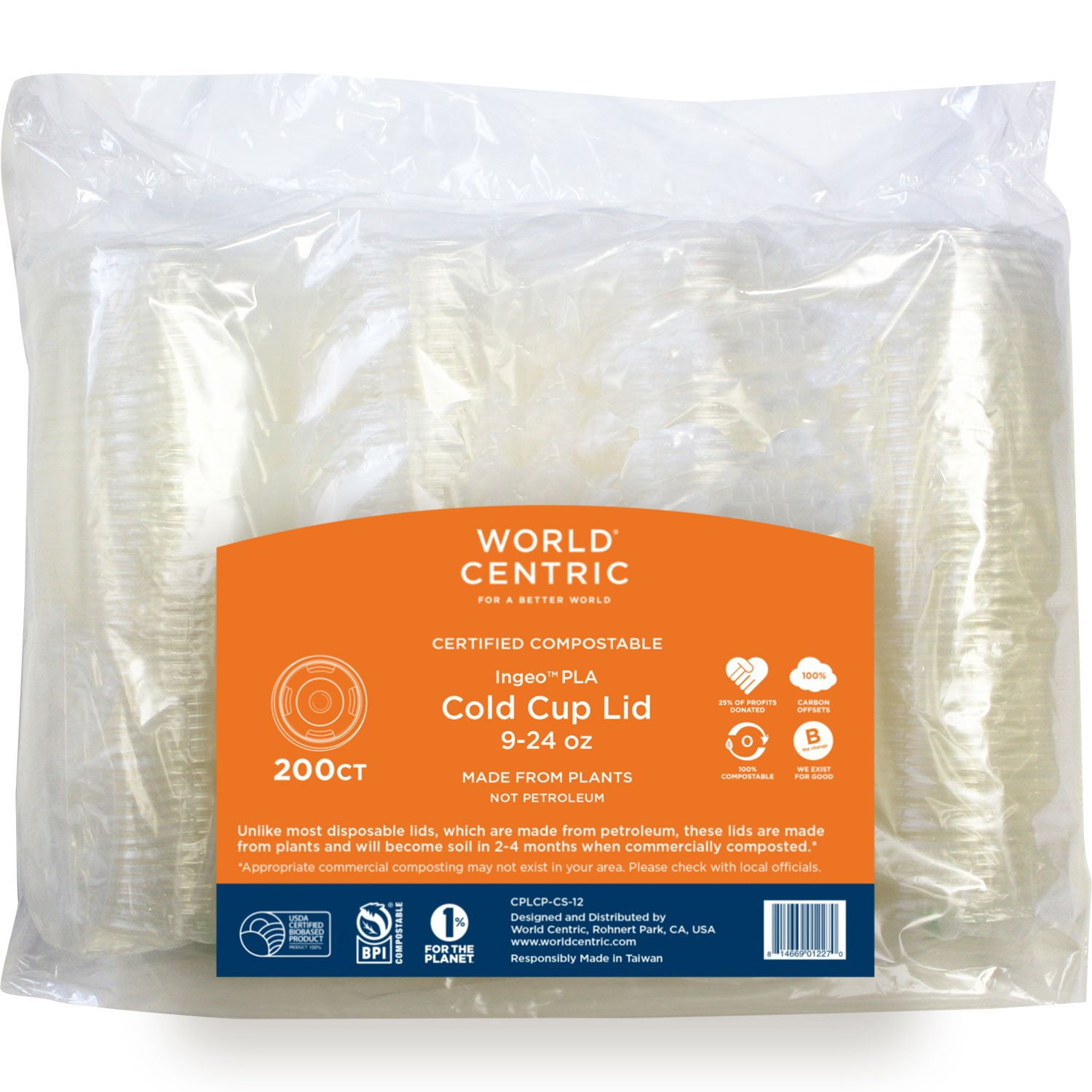 World Centric TPLA Compostable Plant-Based Cold Cup Lids, Fits 9-24 oz ...