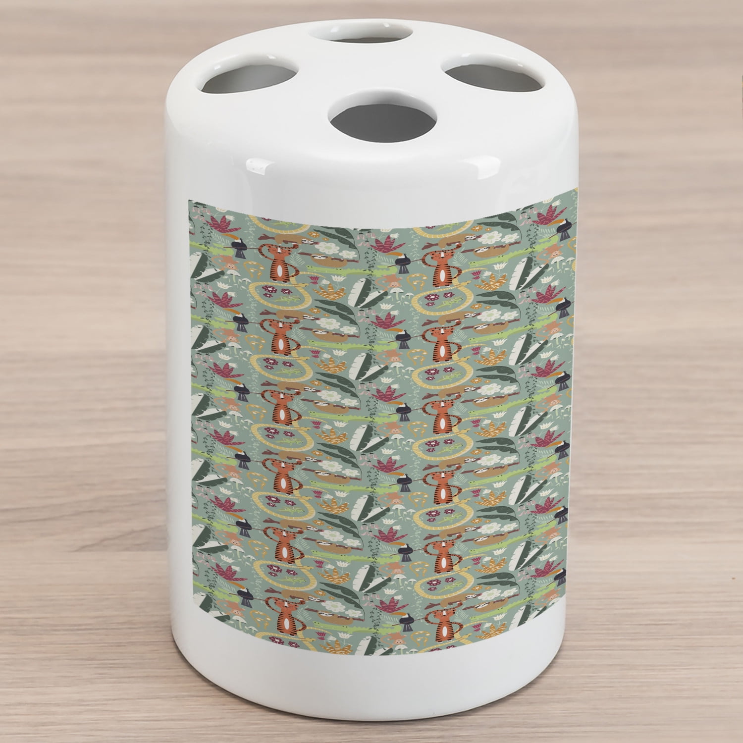 Jungle Ceramic Toothbrush Holder, Pattern with Exotic Rain Forest and ...