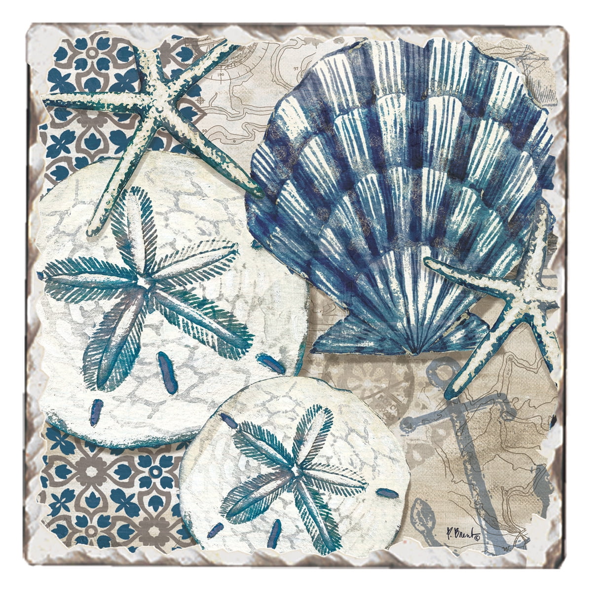 CounterArt "Sea Shells" Single Absorbent Stone Tumbled Tile Coaster 1 ...